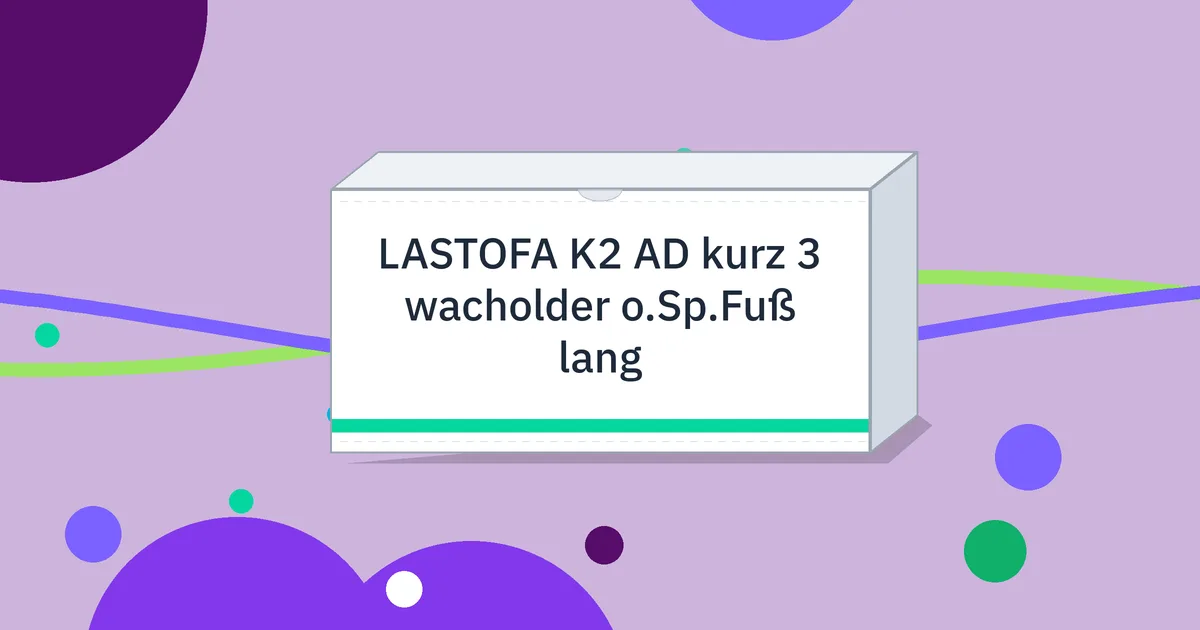 Symbolbild: Packung mit der Aufschrift LASTOFA K2 AD kurz 3 wacholder o.Sp.Fuß lang (PZN 14147244) – Verfügbarkeit und Bezug in Apotheken in Frankfurt am Main