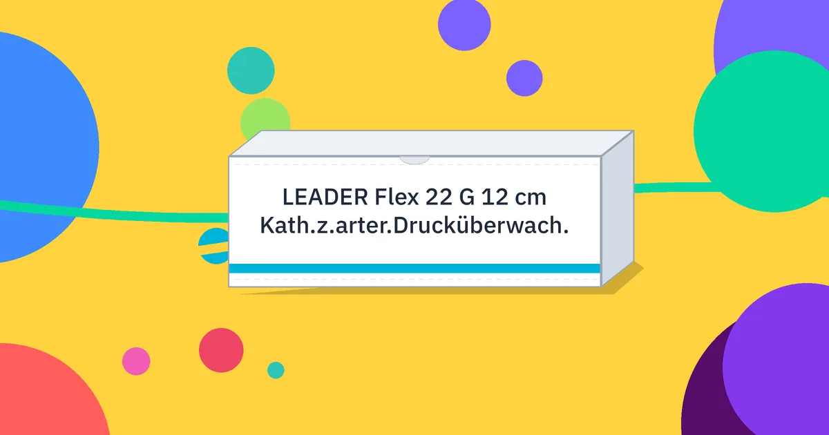 Symbolbild: Packung mit der Aufschrift LEADER Flex 22 G 12 cm Kath.z.arter.Drucküberwach. (PZN 00966079) – Verfügbarkeit und Bezug in Apotheken in Frankfurt am Main