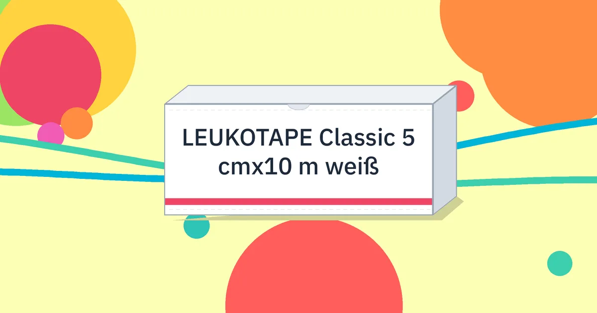 Symbolbild: Packung mit der Aufschrift LEUKOTAPE Classic 5 cmx10 m weiß (PZN 05384152) – Verfügbarkeit und Bezug in Apotheken in Frankfurt am Main
