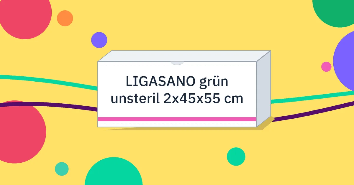 Symbolbild: Packung mit der Aufschrift LIGASANO grün unsteril 2x45x55 cm (PZN 17251769) – Verfügbarkeit und Bezug in Apotheken in Frankfurt am Main