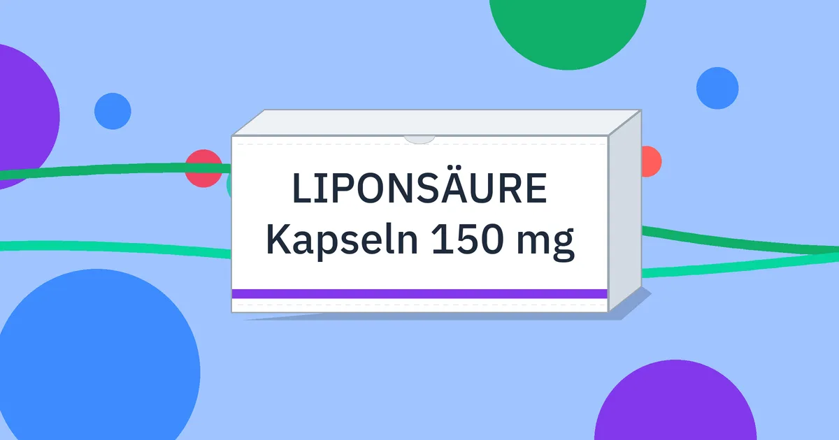 Symbolbild: Packung mit der Aufschrift LIPONSÄURE Kapseln 150 mg (PZN 00694385) – Verfügbarkeit und Bezug in Apotheken in Frankfurt am Main