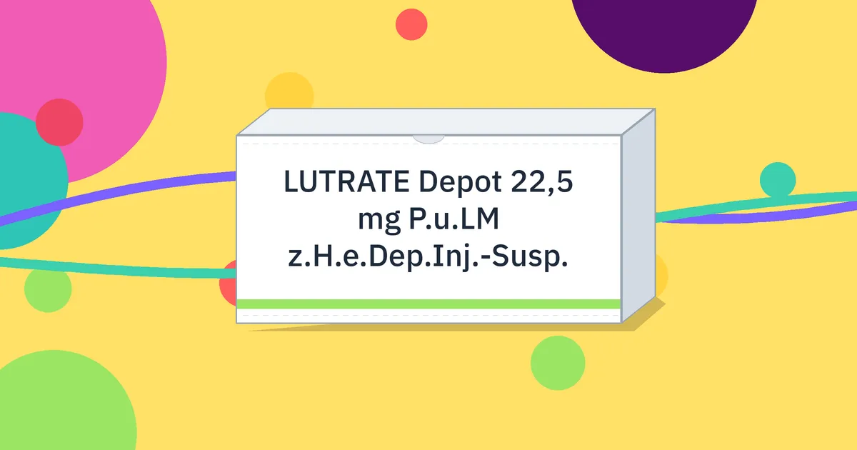 Symbolbild: Packung mit der Aufschrift LUTRATE Depot 22,5 mg P.u.LM z.H.e.Dep.Inj.-Susp. (PZN 18831285) – Verfügbarkeit und Bezug in Apotheken in Frankfurt am Main