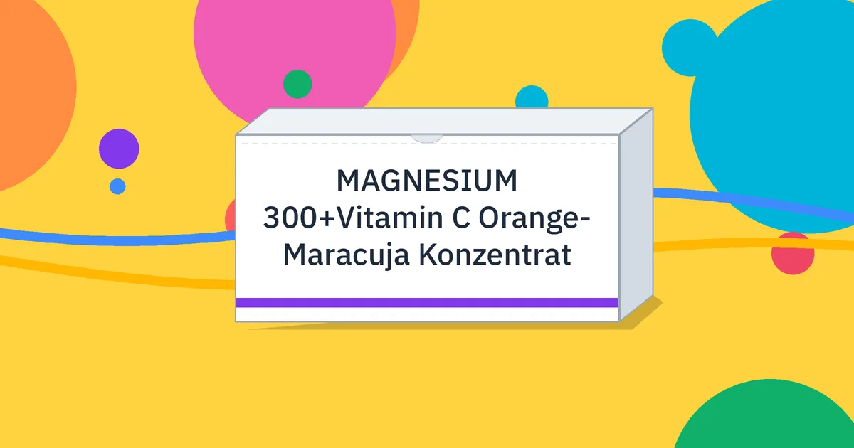 Symbolbild: Packung mit der Aufschrift MAGNESIUM 300+Vitamin C Orange-Maracuja Konzentrat (PZN 16882580) – Verfügbarkeit und Bezug in Apotheken in Frankfurt am Main