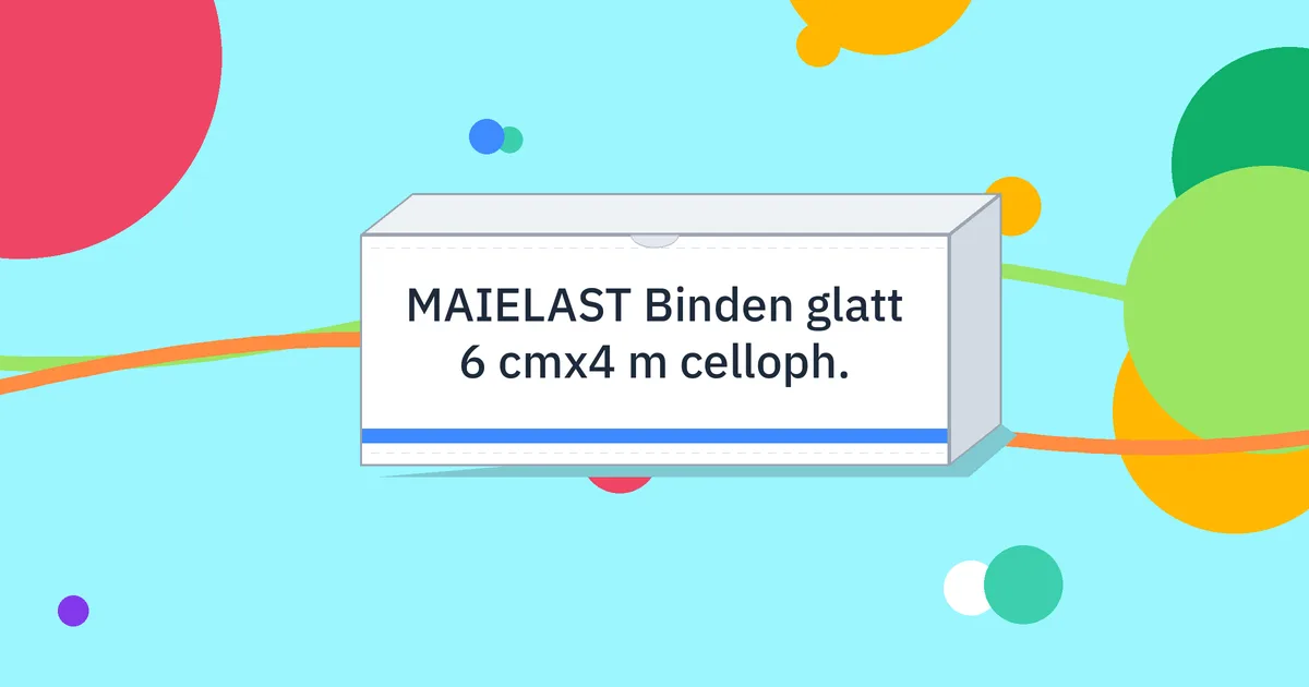 Symbolbild: Packung mit der Aufschrift MAIELAST Binden glatt 6 cmx4 m celloph. (PZN 00119592) – Verfügbarkeit und Bezug in Apotheken in Frankfurt am Main