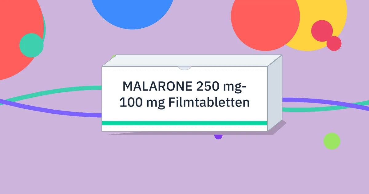 Symbolbild: Packung mit der Aufschrift MALARONE 250 mg-100 mg Filmtabletten (PZN 18684045) – Verfügbarkeit und Bezug in Apotheken in Frankfurt am Main