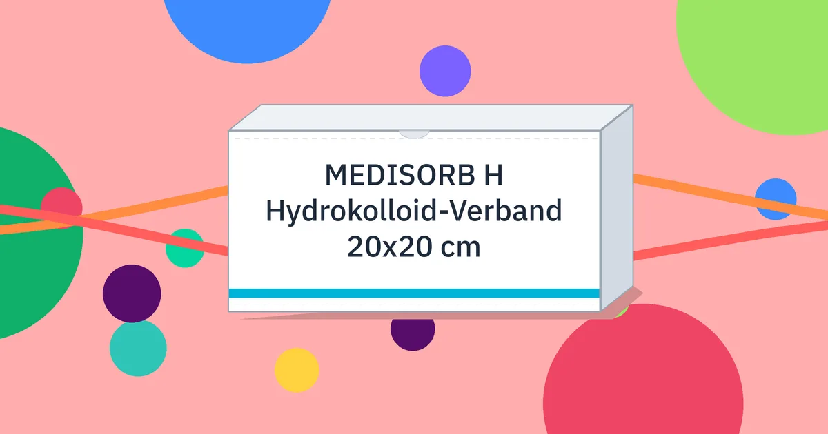 Symbolbild: Packung mit der Aufschrift MEDISORB H Hydrokolloid-Verband 20x20 cm (PZN 16327476) – Verfügbarkeit und Bezug in Apotheken in Frankfurt am Main