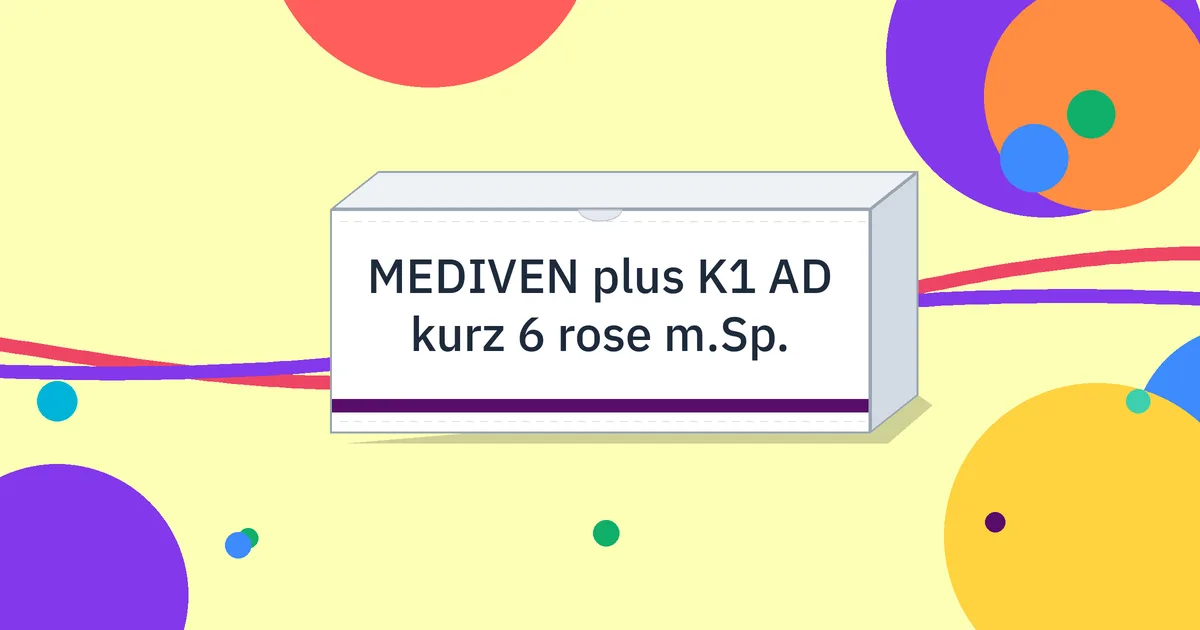 Symbolbild: Packung mit der Aufschrift MEDIVEN plus K1 AD kurz 6 rose m.Sp. (PZN 15044233) – Verfügbarkeit und Bezug in Apotheken in Frankfurt am Main