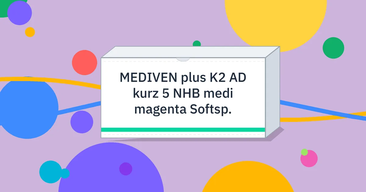 Symbolbild: Packung mit der Aufschrift MEDIVEN plus K2 AD kurz 5 NHB medi magenta Softsp. (PZN 15925494) – Verfügbarkeit und Bezug in Apotheken in Frankfurt am Main
