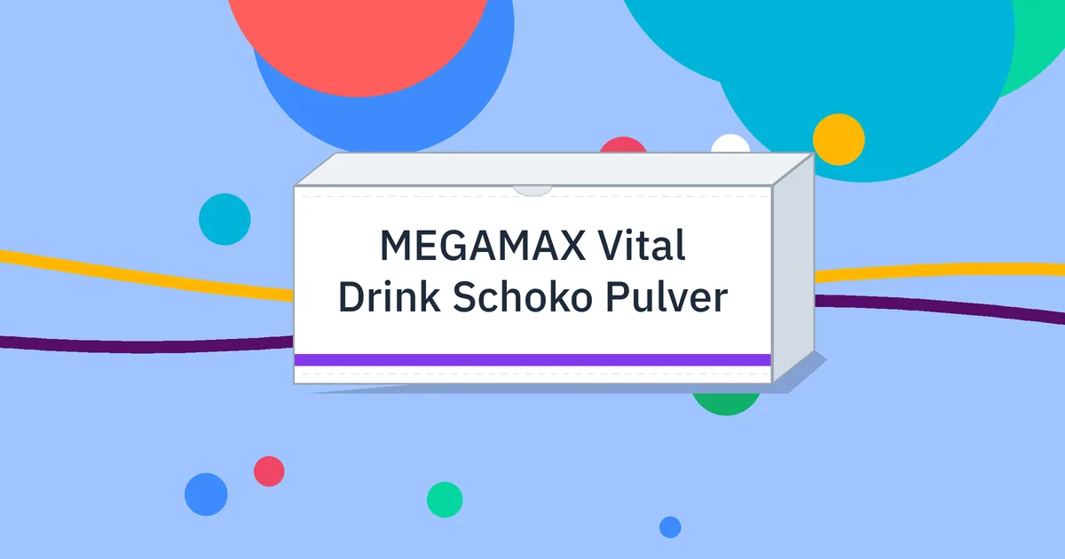 Symbolbild: Packung mit der Aufschrift MEGAMAX Vital Drink Schoko Pulver (PZN 18159528) – Verfügbarkeit und Bezug in Apotheken in Frankfurt am Main