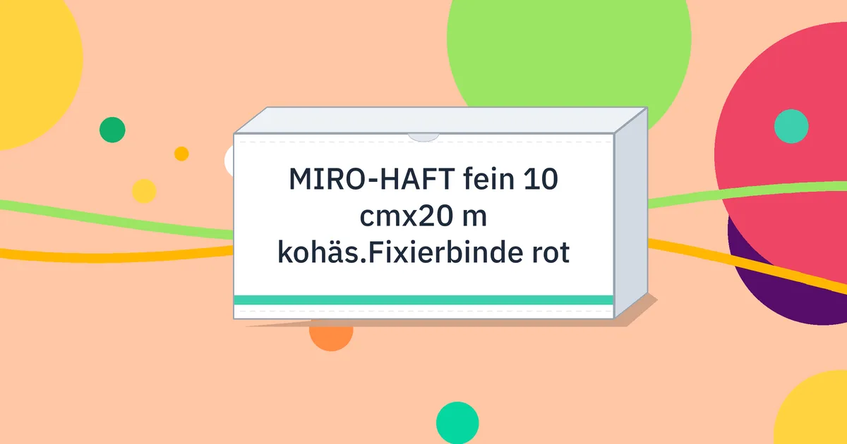 Symbolbild: Packung mit der Aufschrift MIRO-HAFT fein 10 cmx20 m kohäs.Fixierbinde rot (PZN 01215613) – Verfügbarkeit und Bezug in Apotheken in Frankfurt am Main
