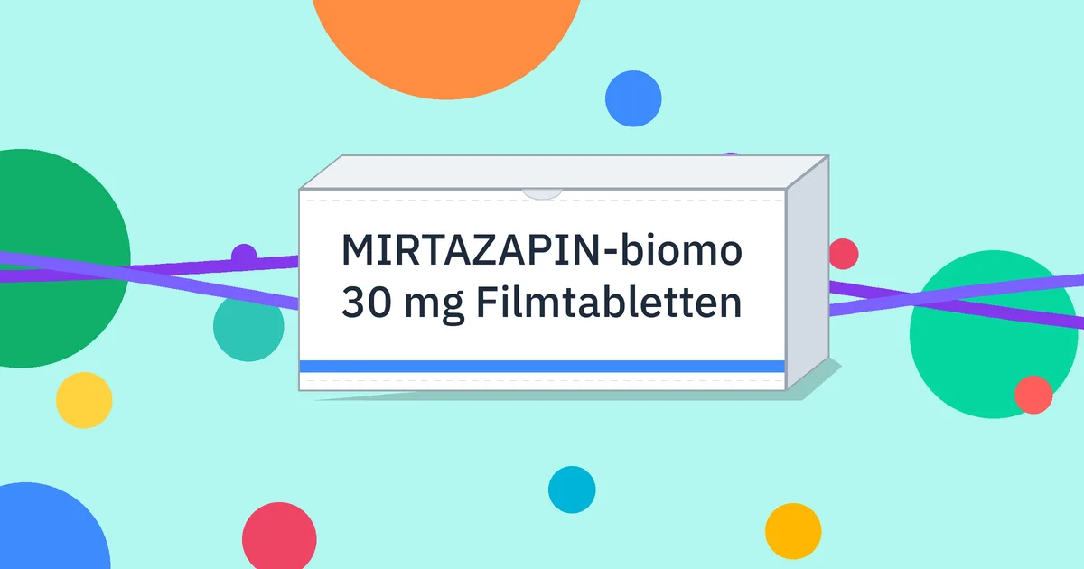 Symbolbild: Packung mit der Aufschrift MIRTAZAPIN-biomo 30 mg Filmtabletten (PZN 03045747) – Verfügbarkeit und Bezug in Apotheken in Frankfurt am Main
