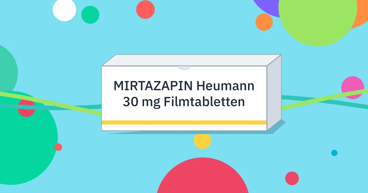 Symbolbild: Packung mit der Aufschrift MIRTAZAPIN Heumann 30 mg Filmtabletten (PZN 02892327) – Verfügbarkeit und Bezug in Apotheken in Frankfurt am Main