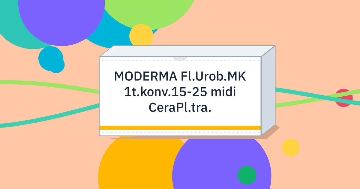 Symbolbild: Packung mit der Aufschrift MODERMA Fl.Urob.MK 1t.konv.15-25 midi CeraPl.tra. (PZN 18109341) – Verfügbarkeit und Bezug in Apotheken in Frankfurt am Main