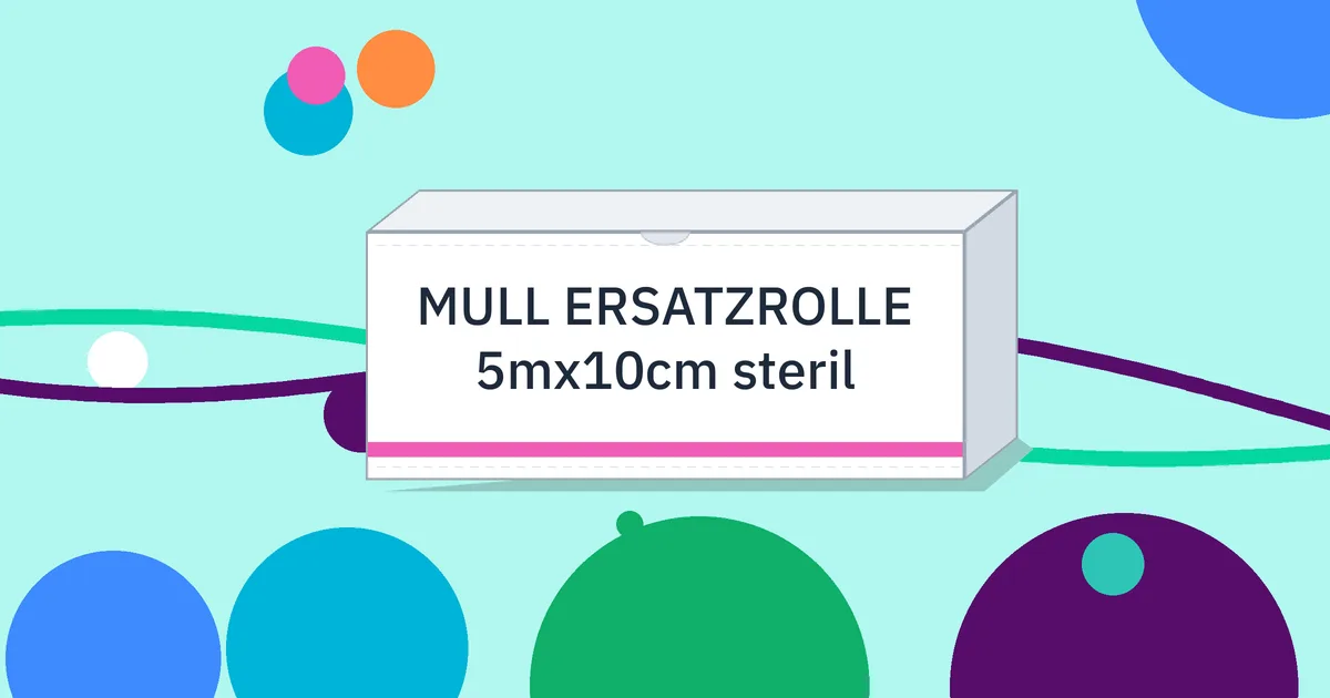 Symbolbild: Packung mit der Aufschrift MULL ERSATZROLLE 5mx10cm steril (PZN 01721799) – Verfügbarkeit und Bezug in Apotheken in Frankfurt am Main