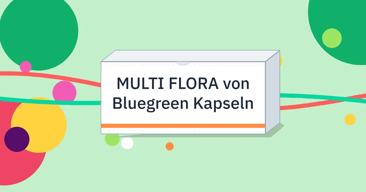 Symbolbild: Packung mit der Aufschrift MULTI FLORA von Bluegreen Kapseln (PZN 13835108) – Verfügbarkeit und Bezug in Apotheken in Frankfurt am Main
