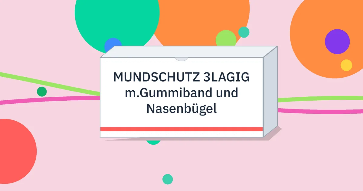 Symbolbild: Packung mit der Aufschrift MUNDSCHUTZ 3LAGIG m.Gummiband und Nasenbügel (PZN 17231778) – Verfügbarkeit und Bezug in Apotheken in Frankfurt am Main