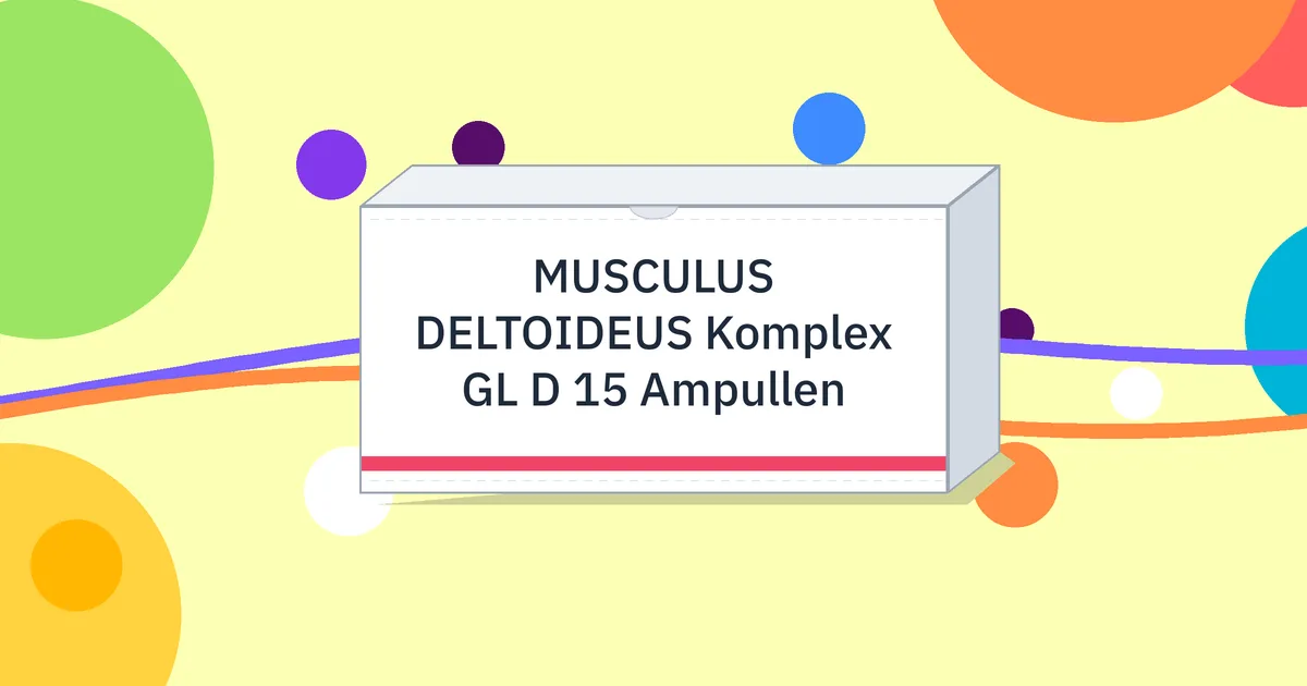 Symbolbild: Packung mit der Aufschrift MUSCULUS DELTOIDEUS Komplex GL D 15 Ampullen (PZN 02937171) – Verfügbarkeit und Bezug in Apotheken in Frankfurt am Main
