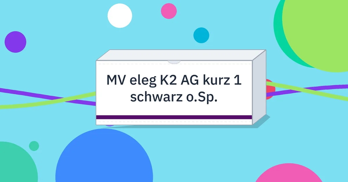 Symbolbild: Packung mit der Aufschrift MV eleg K2 AG kurz 1 schwarz o.Sp. (PZN 00340517) – Verfügbarkeit und Bezug in Apotheken in Frankfurt am Main