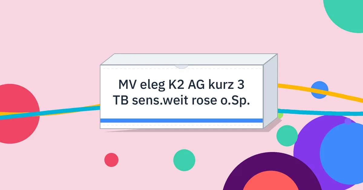 Symbolbild: Packung mit der Aufschrift MV eleg K2 AG kurz 3 TB sens.weit rose o.Sp. (PZN 14697358) – Verfügbarkeit und Bezug in Apotheken in Frankfurt am Main