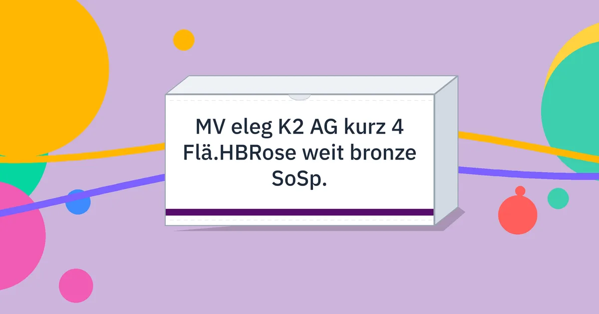 Symbolbild: Packung mit der Aufschrift MV eleg K2 AG kurz 4 Flä.HBRose weit bronze SoSp. (PZN 15706378) – Verfügbarkeit und Bezug in Apotheken in Frankfurt am Main