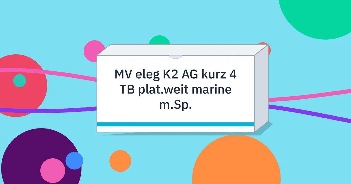 Symbolbild: Packung mit der Aufschrift MV eleg K2 AG kurz 4 TB plat.weit marine m.Sp. (PZN 14605439) – Verfügbarkeit und Bezug in Apotheken in Frankfurt am Main
