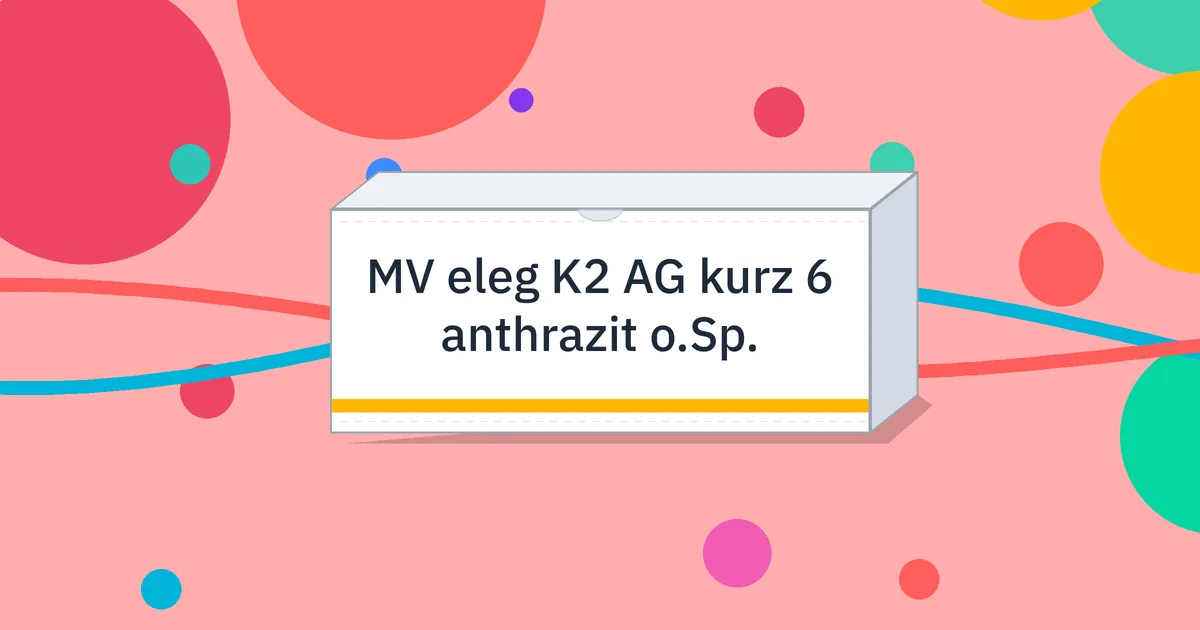Symbolbild: Packung mit der Aufschrift MV eleg K2 AG kurz 6 anthrazit o.Sp. (PZN 00644105) – Verfügbarkeit und Bezug in Apotheken in Frankfurt am Main