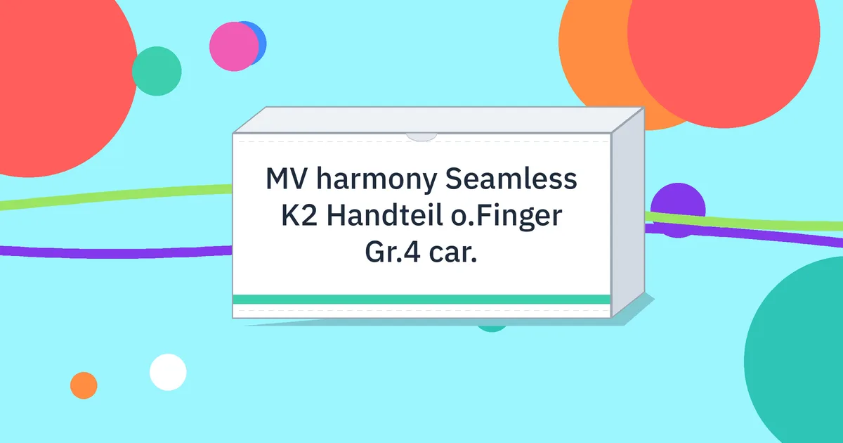 Symbolbild: Packung mit der Aufschrift MV harmony Seamless K2 Handteil o.Finger Gr.4 car. (PZN 17590678) – Verfügbarkeit und Bezug in Apotheken in Frankfurt am Main