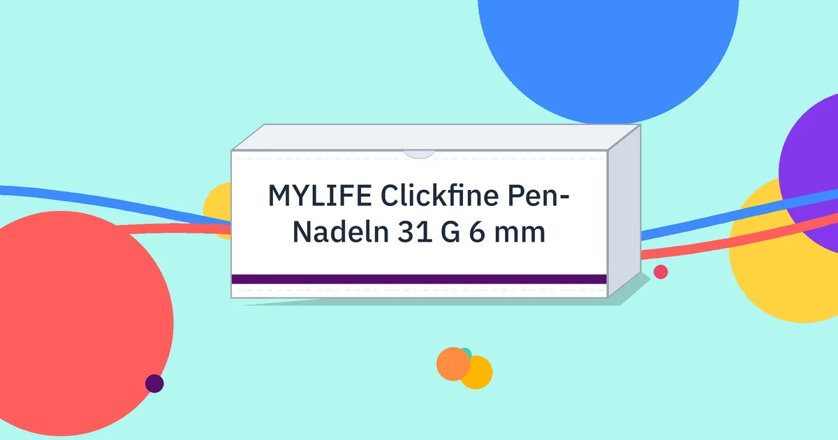 Symbolbild: Packung mit der Aufschrift MYLIFE Clickfine Pen-Nadeln 31 G 6 mm (PZN 05524133) – Verfügbarkeit und Bezug in Apotheken in Frankfurt am Main