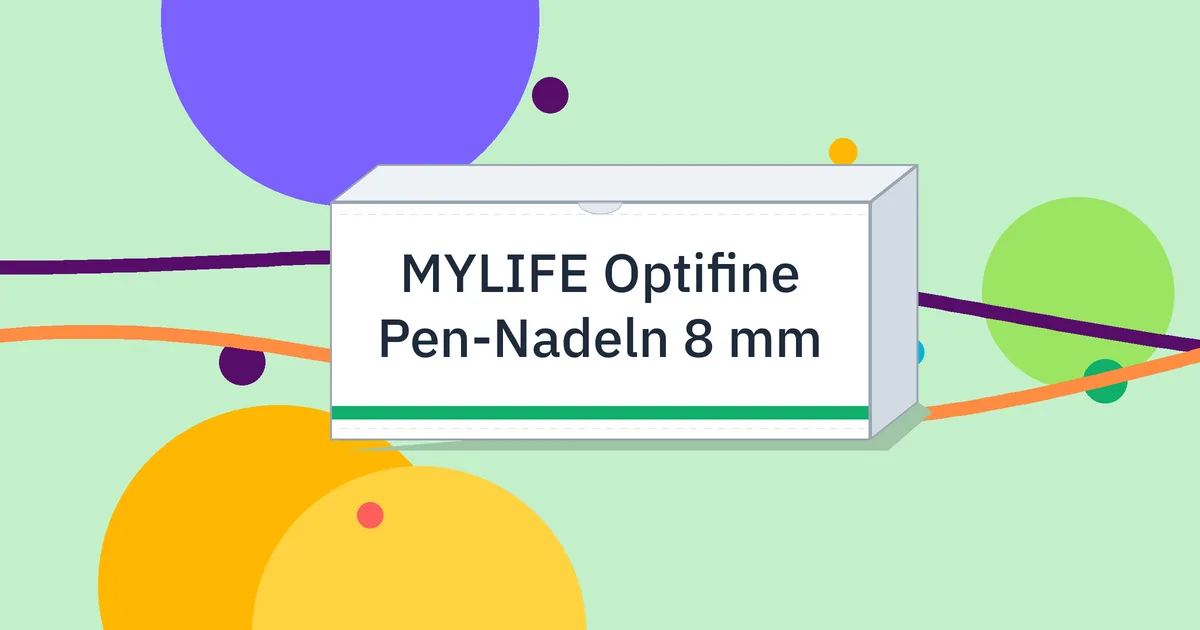 Symbolbild: Packung mit der Aufschrift MYLIFE Optifine Pen-Nadeln 8 mm (PZN 10257869) – Verfügbarkeit und Bezug in Apotheken in Frankfurt am Main