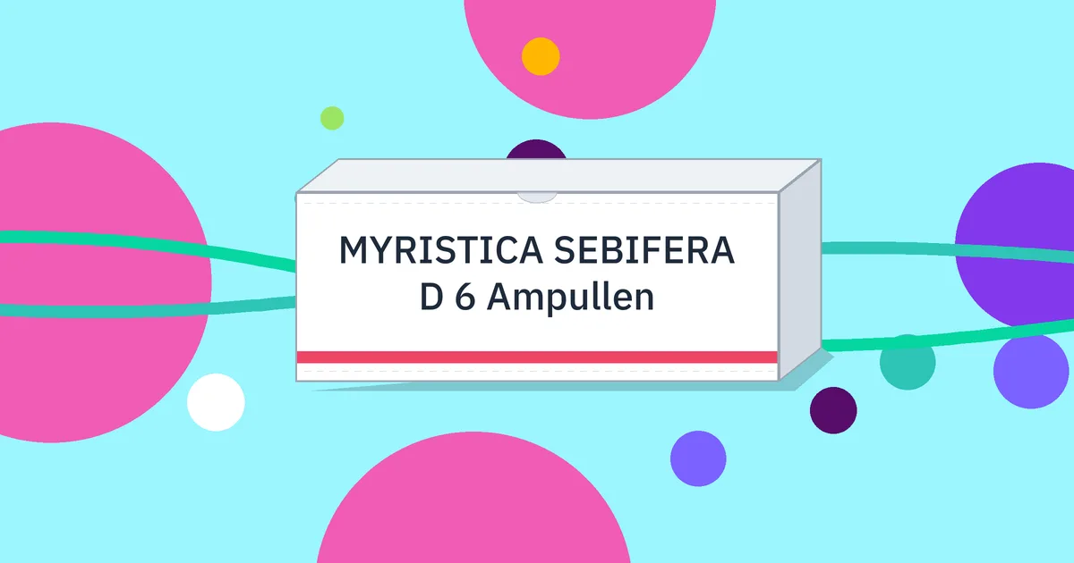 Symbolbild: Packung mit der Aufschrift MYRISTICA SEBIFERA D 6 Ampullen (PZN 11707292) – Verfügbarkeit und Bezug in Apotheken in Frankfurt am Main