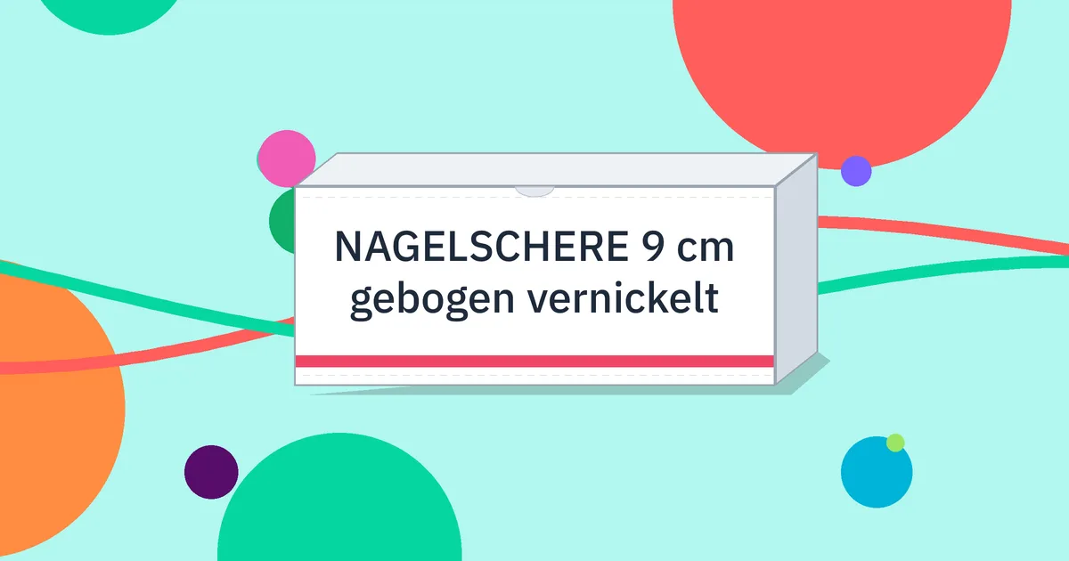 Symbolbild: Packung mit der Aufschrift NAGELSCHERE 9 cm gebogen vernickelt (PZN 17286986) – Verfügbarkeit und Bezug in Apotheken in Frankfurt am Main