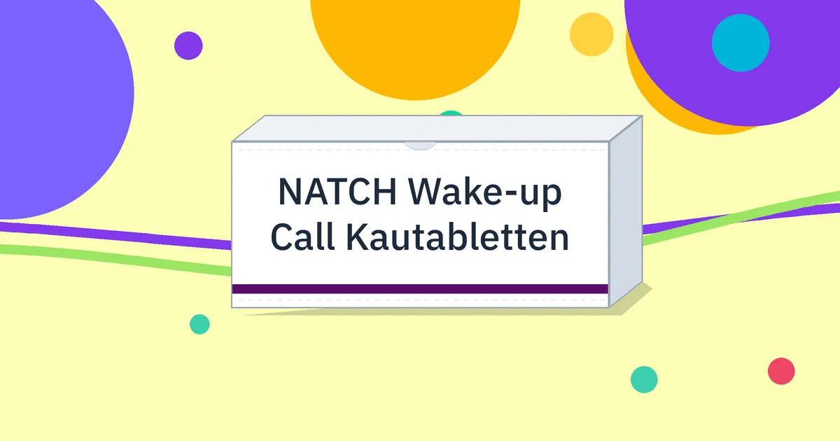 Symbolbild: Packung mit der Aufschrift NATCH Wake-up Call Kautabletten (PZN 19273640) – Verfügbarkeit und Bezug in Apotheken in Frankfurt am Main