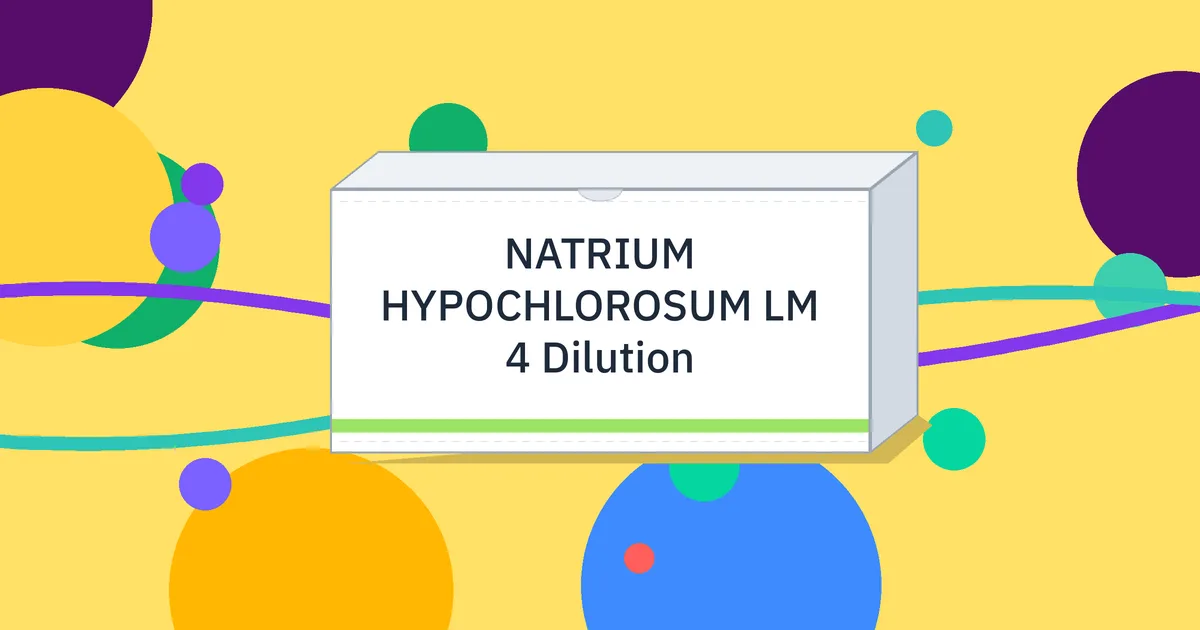 Symbolbild: Packung mit der Aufschrift NATRIUM HYPOCHLOROSUM LM 4 Dilution (PZN 12962856) – Verfügbarkeit und Bezug in Apotheken in Frankfurt am Main