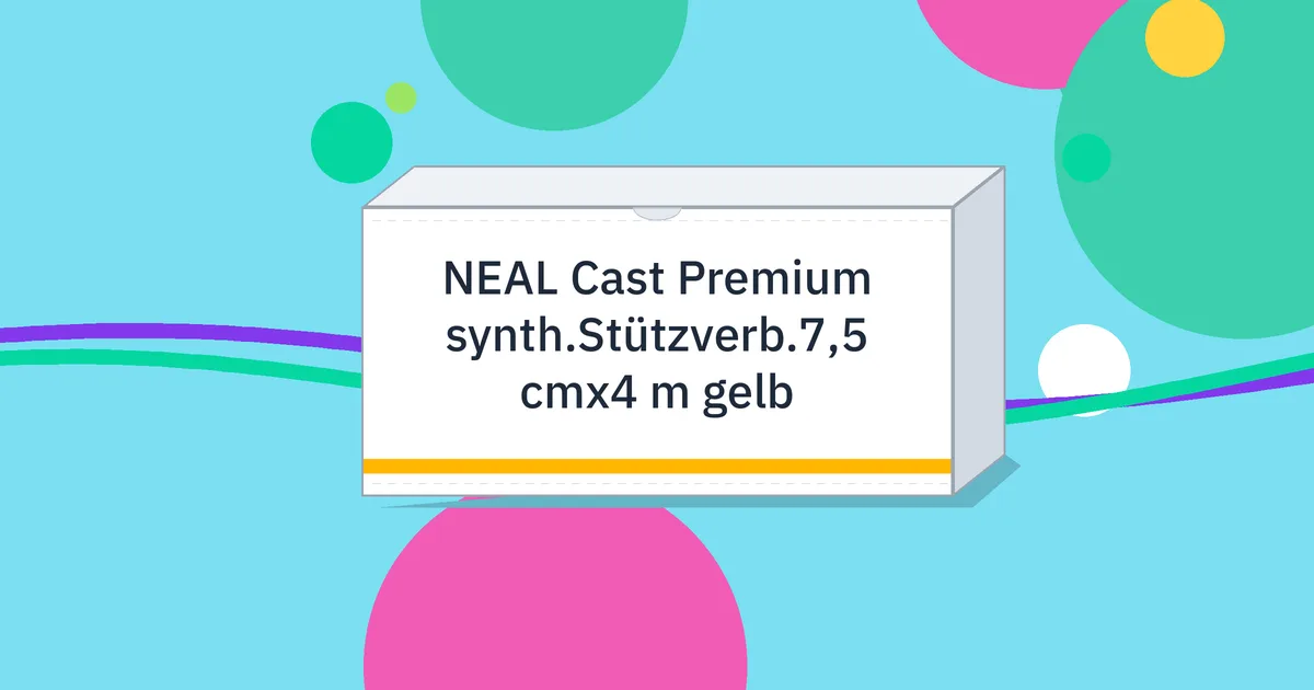 Symbolbild: Packung mit der Aufschrift NEAL Cast Premium synth.Stützverb.7,5 cmx4 m gelb (PZN 17302202) – Verfügbarkeit und Bezug in Apotheken in Frankfurt am Main