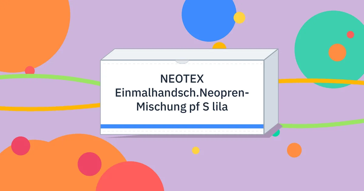 Symbolbild: Packung mit der Aufschrift NEOTEX Einmalhandsch.Neopren-Mischung pf S lila (PZN 17383703) – Verfügbarkeit und Bezug in Apotheken in Frankfurt am Main