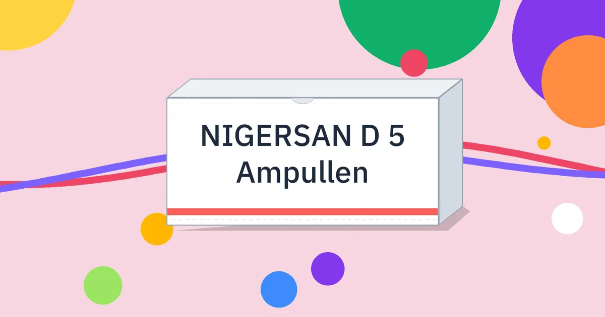 Symbolbild: Packung mit der Aufschrift NIGERSAN D 5 Ampullen (PZN 03206854) – Verfügbarkeit und Bezug in Apotheken in Frankfurt am Main