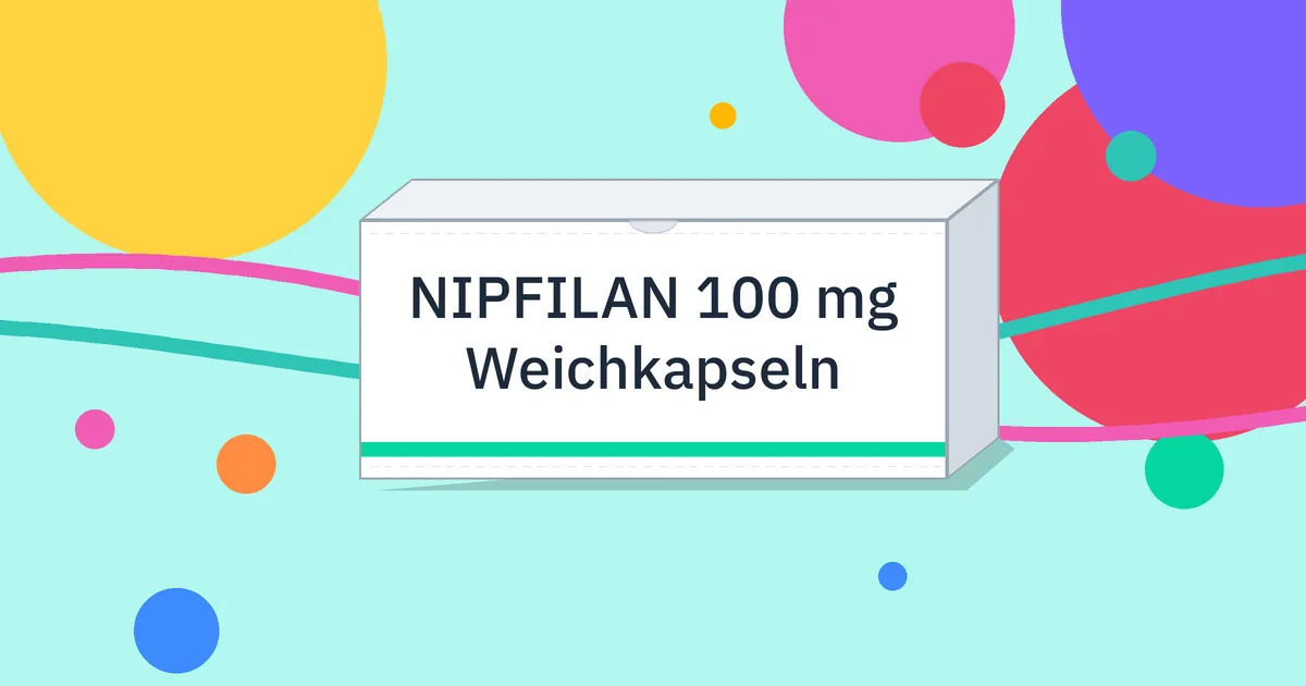 Symbolbild: Packung mit der Aufschrift NIPFILAN 100 mg Weichkapseln (PZN 19555226) – Verfügbarkeit und Bezug in Apotheken in Frankfurt am Main