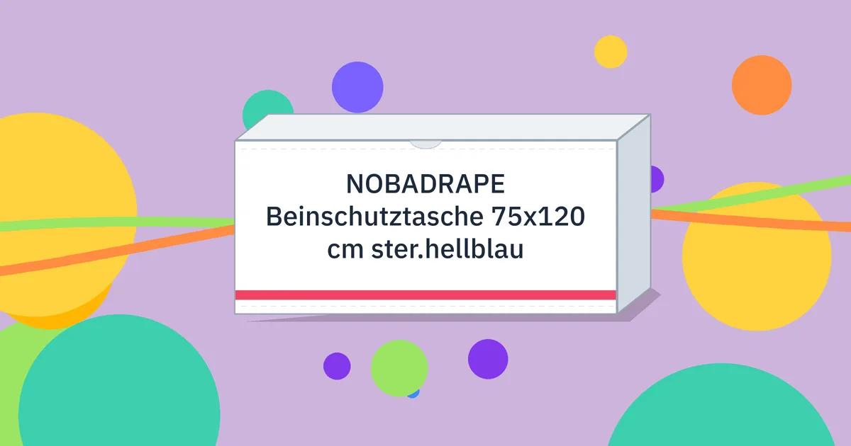 Symbolbild: Packung mit der Aufschrift NOBADRAPE Beinschutztasche 75x120 cm ster.hellblau (PZN 12364776) – Verfügbarkeit und Bezug in Apotheken in Frankfurt am Main