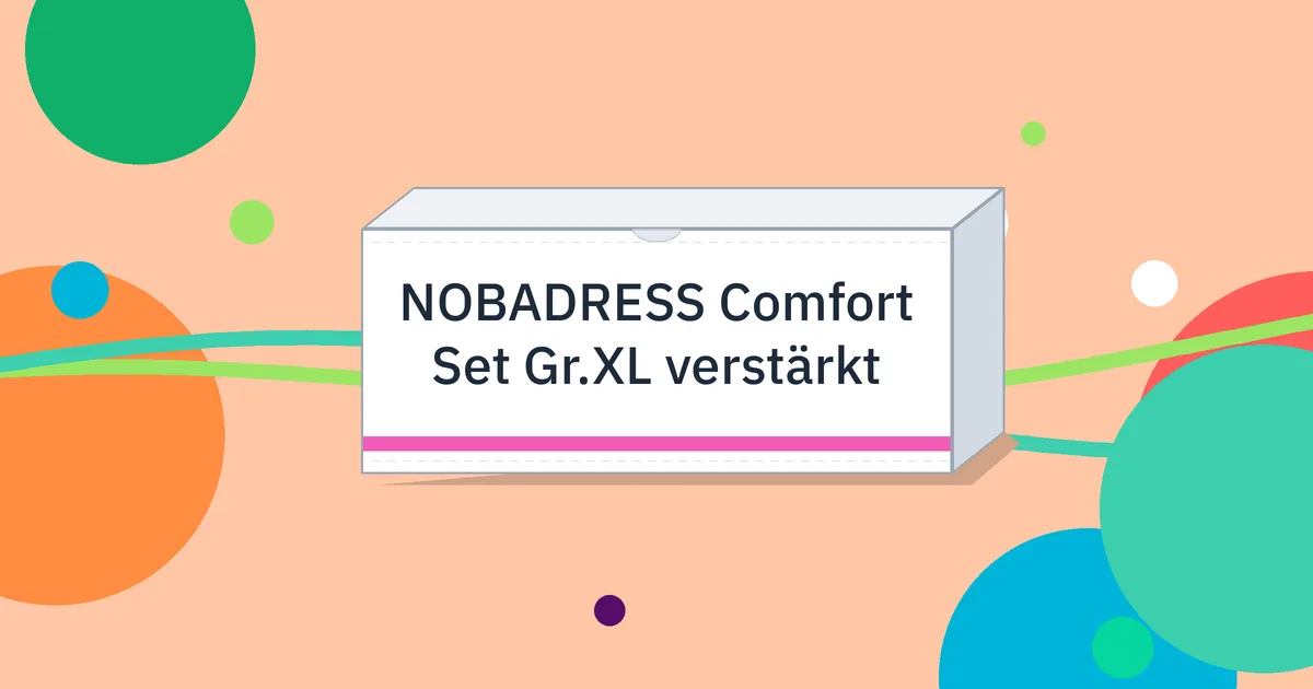 Symbolbild: Packung mit der Aufschrift NOBADRESS Comfort Set Gr.XL verstärkt (PZN 04133809) – Verfügbarkeit und Bezug in Apotheken in Frankfurt am Main
