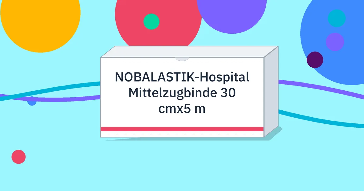 Symbolbild: Packung mit der Aufschrift NOBALASTIK-Hospital Mittelzugbinde 30 cmx5 m (PZN 02704857) – Verfügbarkeit und Bezug in Apotheken in Frankfurt am Main