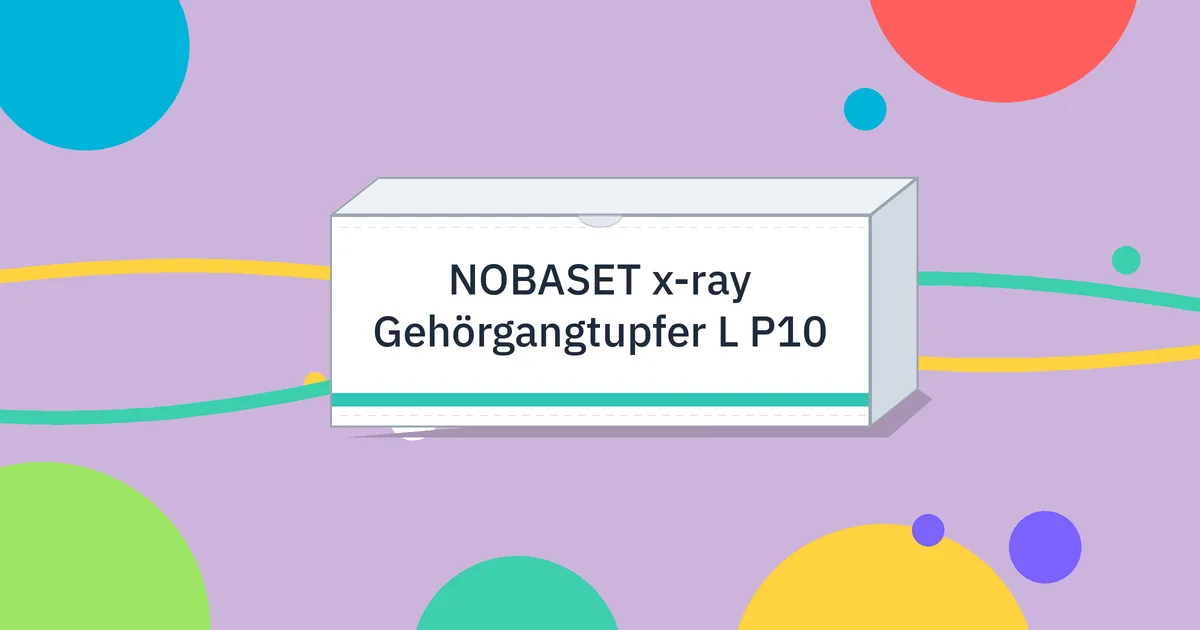 Symbolbild: Packung mit der Aufschrift NOBASET x-ray Gehörgangtupfer L P10 (PZN 18214233) – Verfügbarkeit und Bezug in Apotheken in Frankfurt am Main