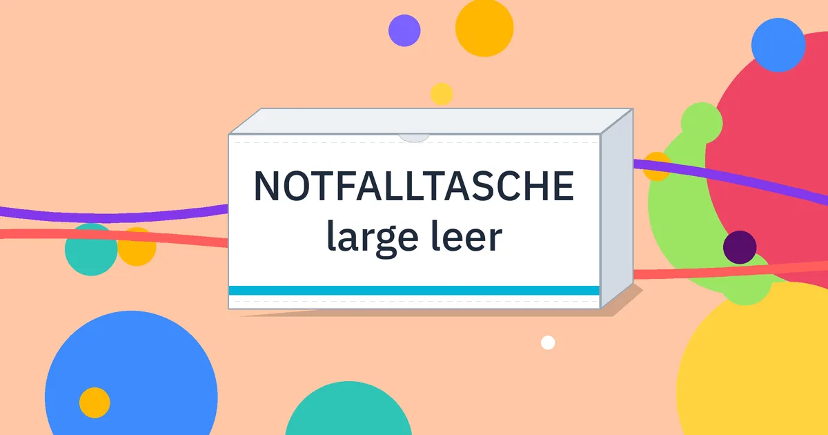 Symbolbild: Packung mit der Aufschrift NOTFALLTASCHE large leer (PZN 09274414) – Verfügbarkeit und Bezug in Apotheken in Frankfurt am Main
