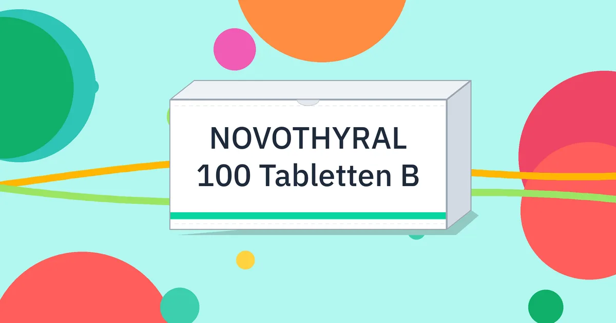 Symbolbild: Packung mit der Aufschrift NOVOTHYRAL 100 Tabletten B (PZN 03203347) – Verfügbarkeit und Bezug in Apotheken in Frankfurt am Main