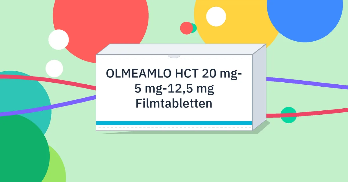 Symbolbild: Packung mit der Aufschrift OLMEAMLO HCT 20 mg-5 mg-12,5 mg Filmtabletten (PZN 16784593) – Verfügbarkeit und Bezug in Apotheken in Frankfurt am Main