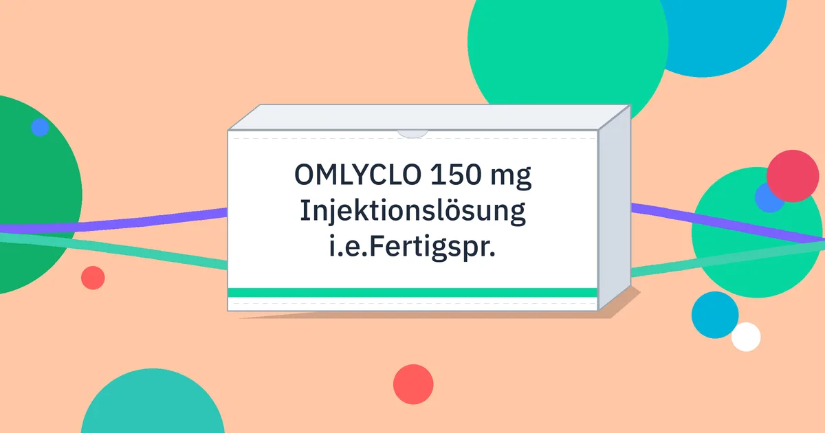 Symbolbild: Packung mit der Aufschrift OMLYCLO 150 mg Injektionslösung i.e.Fertigspr. (PZN 20223920) – Verfügbarkeit und Bezug in Apotheken in Frankfurt am Main