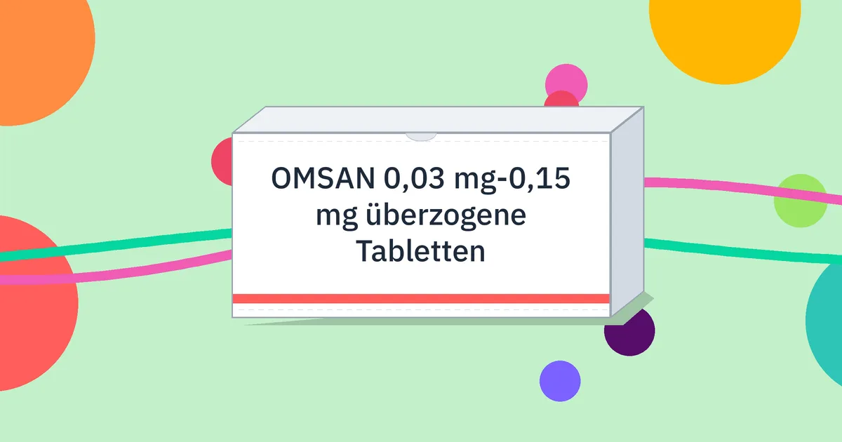 Symbolbild: Packung mit der Aufschrift OMSAN 0,03 mg-0,15 mg überzogene Tabletten (PZN 16569222) – Verfügbarkeit und Bezug in Apotheken in Frankfurt am Main