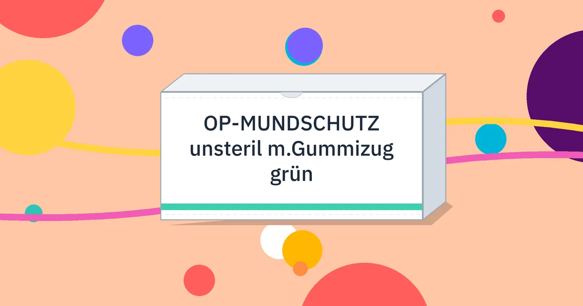 Symbolbild: Packung mit der Aufschrift OP-MUNDSCHUTZ unsteril m.Gummizug grün (PZN 05014142) – Verfügbarkeit und Bezug in Apotheken in Frankfurt am Main