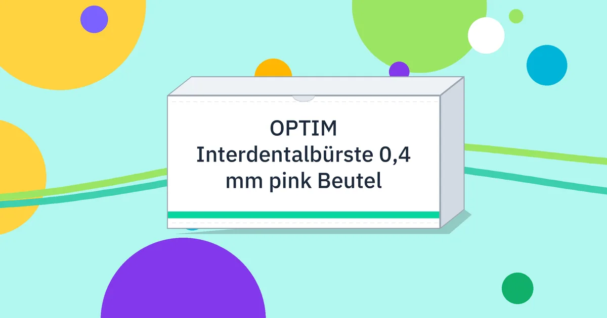 Symbolbild: Packung mit der Aufschrift OPTIM Interdentalbürste 0,4 mm pink Beutel (PZN 16237626) – Verfügbarkeit und Bezug in Apotheken in Frankfurt am Main