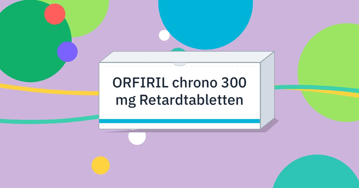 Symbolbild: Packung mit der Aufschrift ORFIRIL chrono 300 mg Retardtabletten (PZN 14308084) – Verfügbarkeit und Bezug in Apotheken in Frankfurt am Main