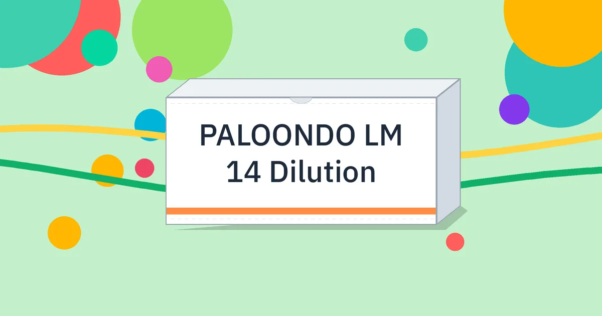 Symbolbild: Packung mit der Aufschrift PALOONDO LM 14 Dilution (PZN 13630375) – Verfügbarkeit und Bezug in Apotheken in Frankfurt am Main